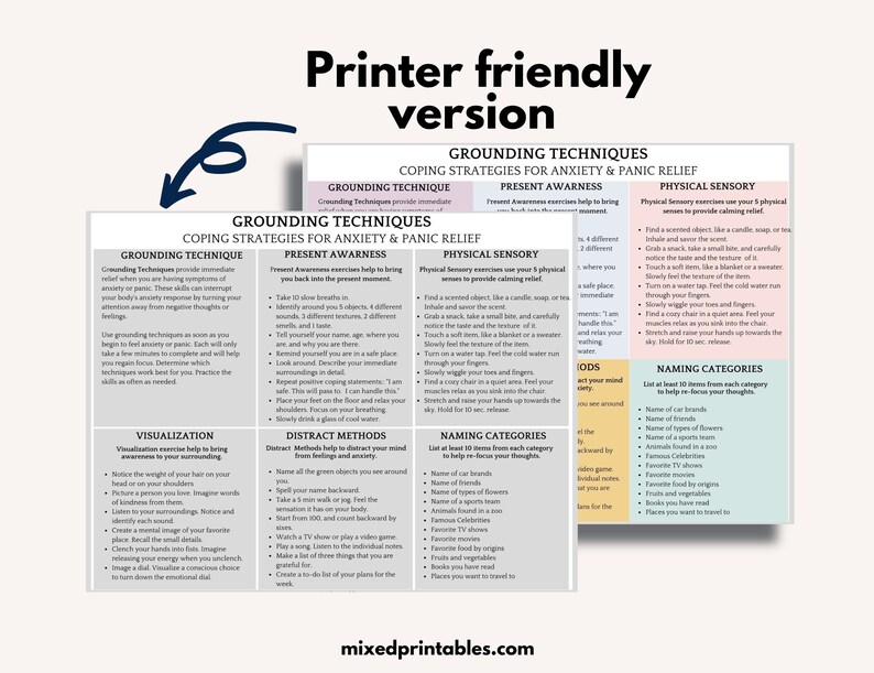 Grounding Techniques Cheat Sheet: Anxiety Coping Skills Cards (digital ...