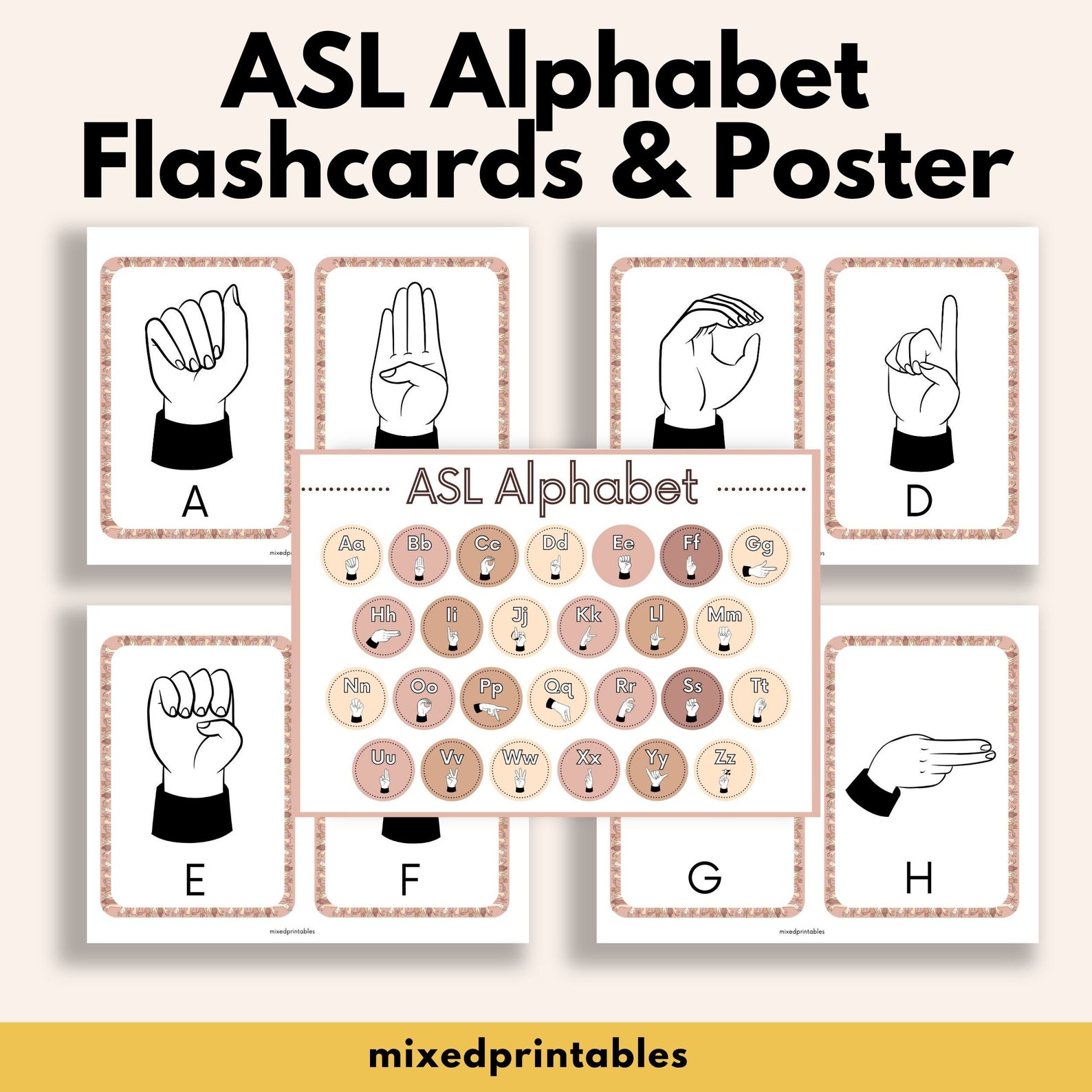 ASL Alphabet Printable, American Sign Language Alphabet ASL Flashcards ...