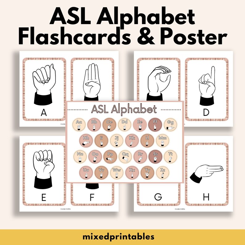 ASL Alphabet Printable, American Sign Language Alphabet ASL Flashcards ...