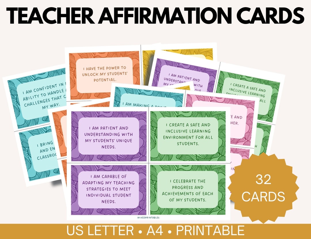 Teacher Affirmation Cards Printable | 32 Positive Cards + 12 Blank ...