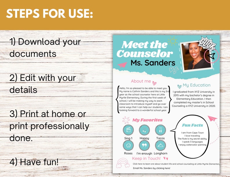 Editable Meet the Counselor Template | Canva School Counseling Resource ...