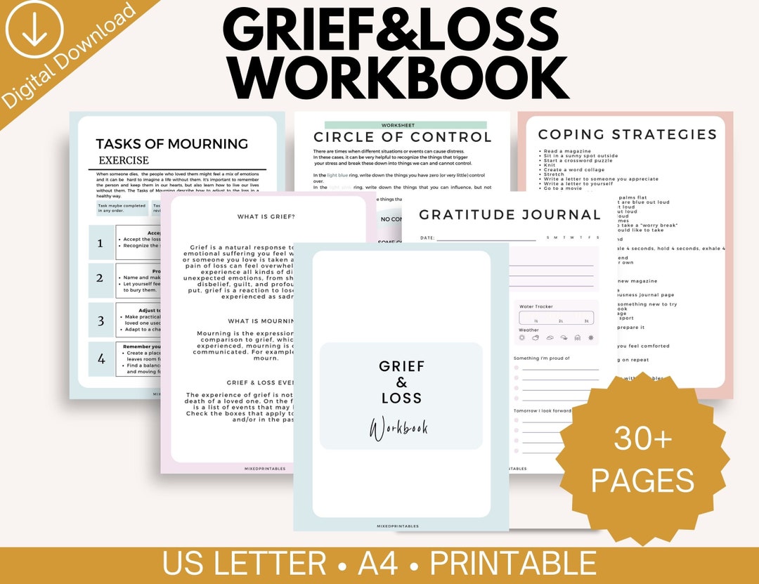 Grief Worksheets, Grief Journal Printable, Bereavement Therapy, Coping With Grief Workbook ...