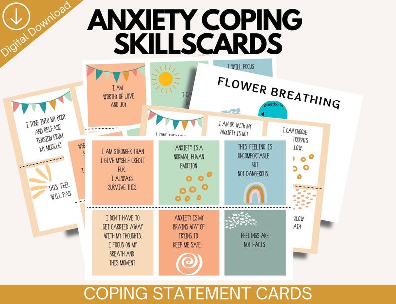 54 Anxiety Coping Skills Flashcards for Kids Detailed Therapy Tools ...