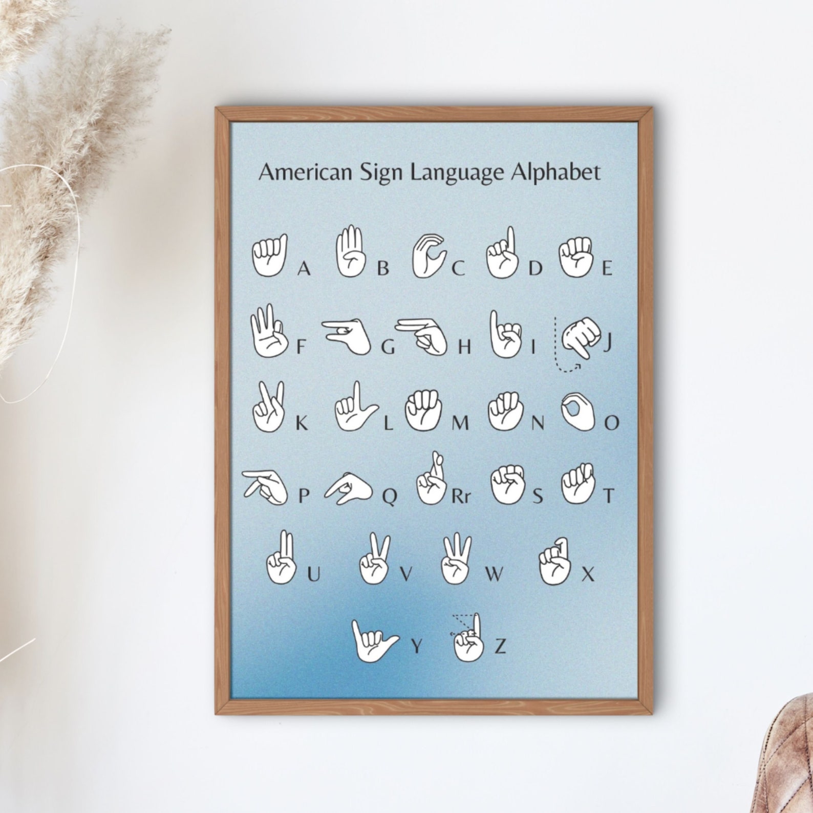 ASL Alphabet Poster Printable | Minimalist Blue Sign Language Wall Art ...