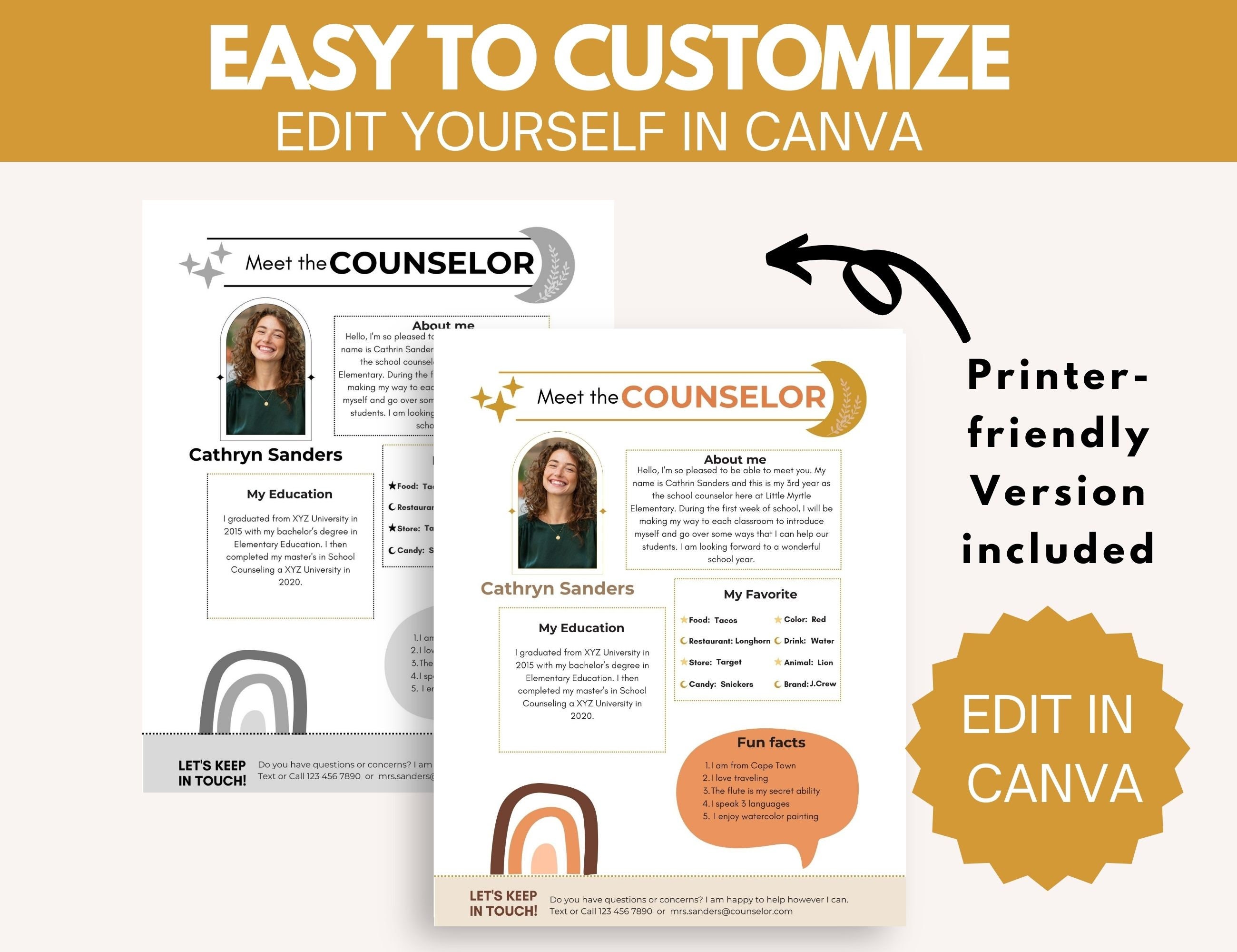 Editable Meet the Counselor Template | Canva School Counseling Resource ...
