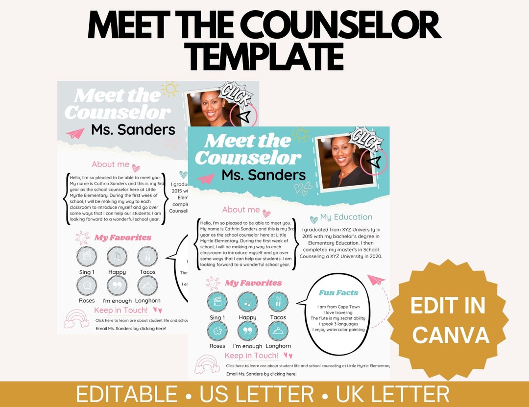 Meet the School Counselor EDITABLE Template, Customizable Meet Your ...