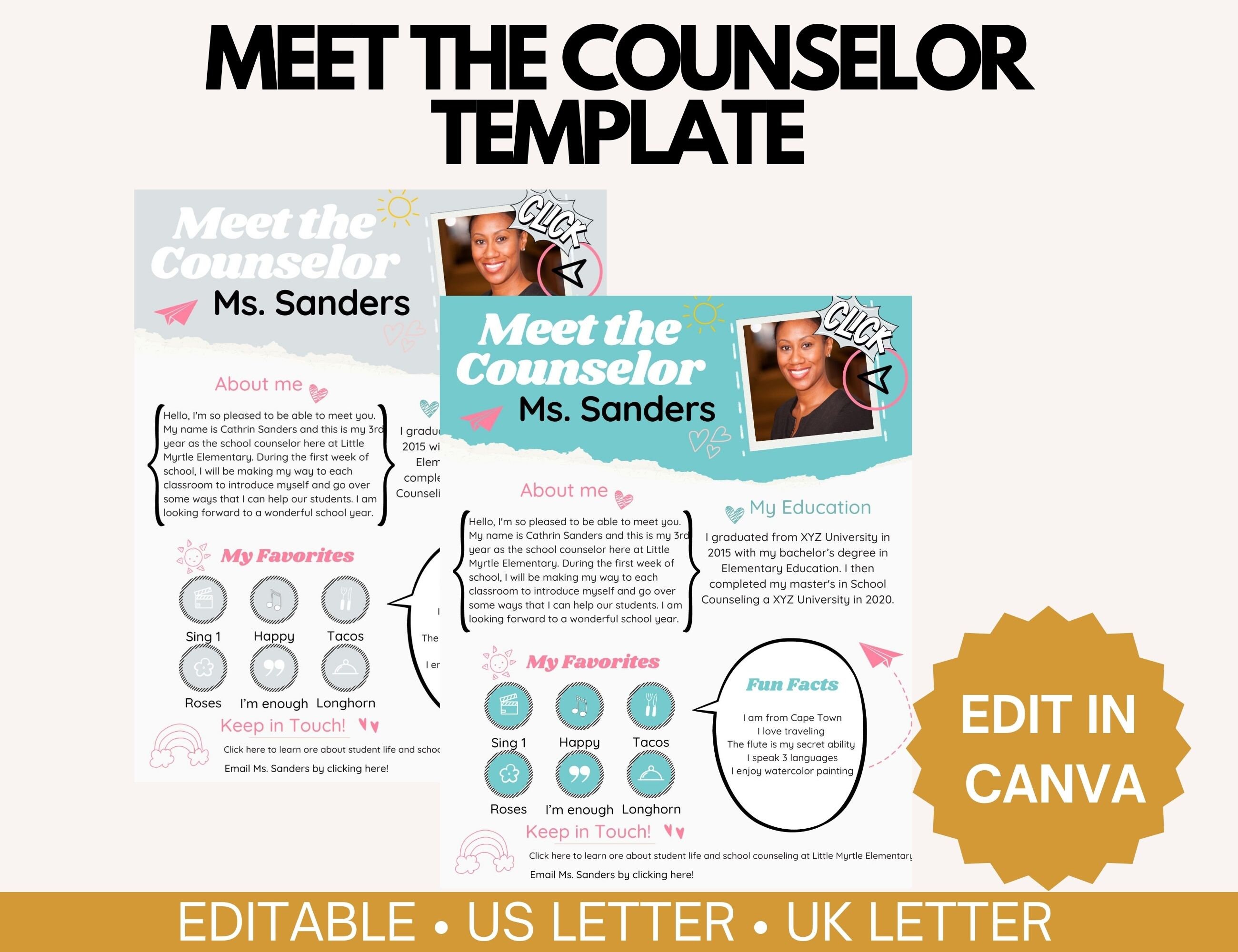 Editable Meet the Counselor Template | Canva School Counseling Resource ...
