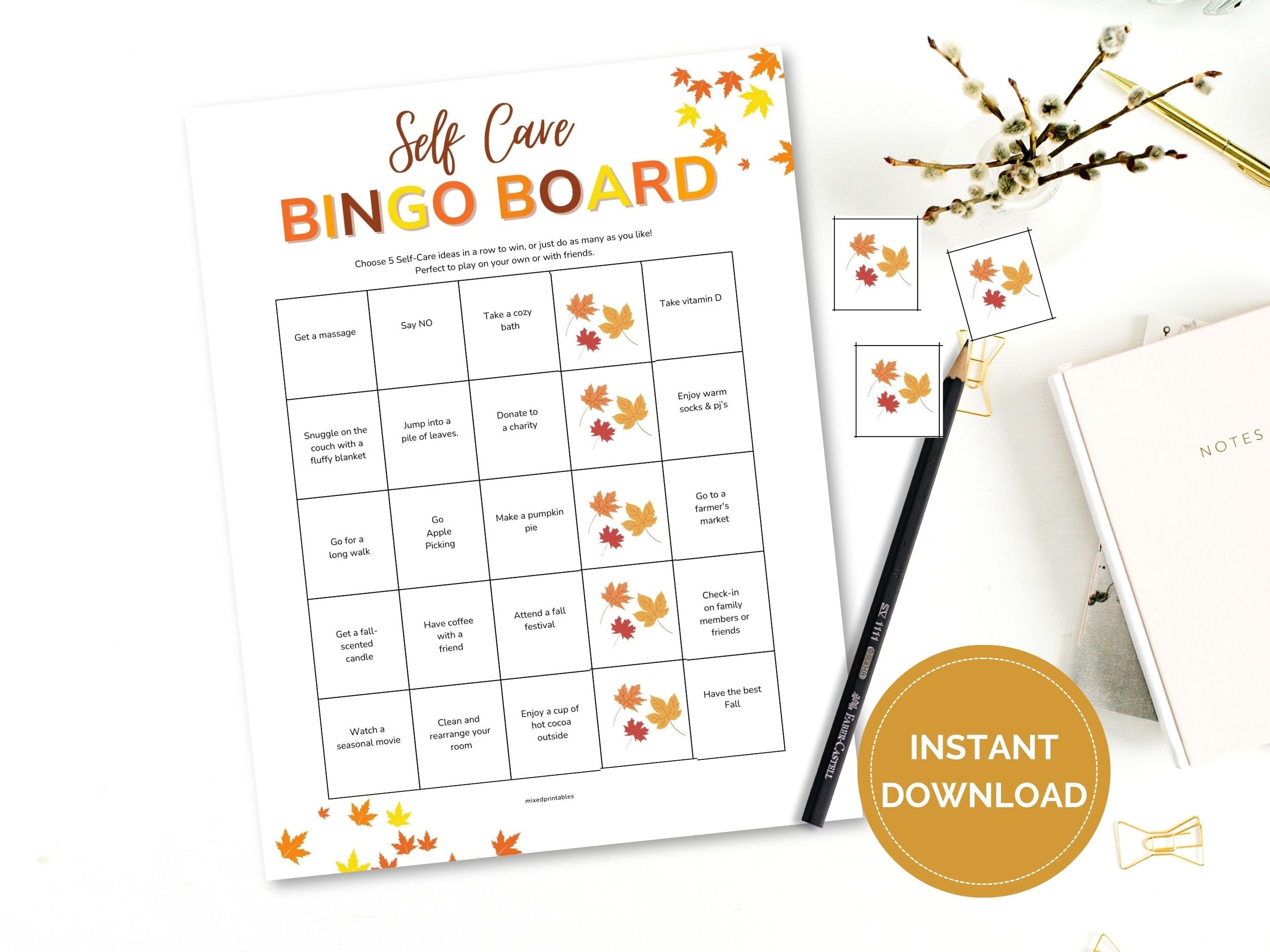 Self-care Bingo, Self-care Fall Printable, Self-care Digital Download ...