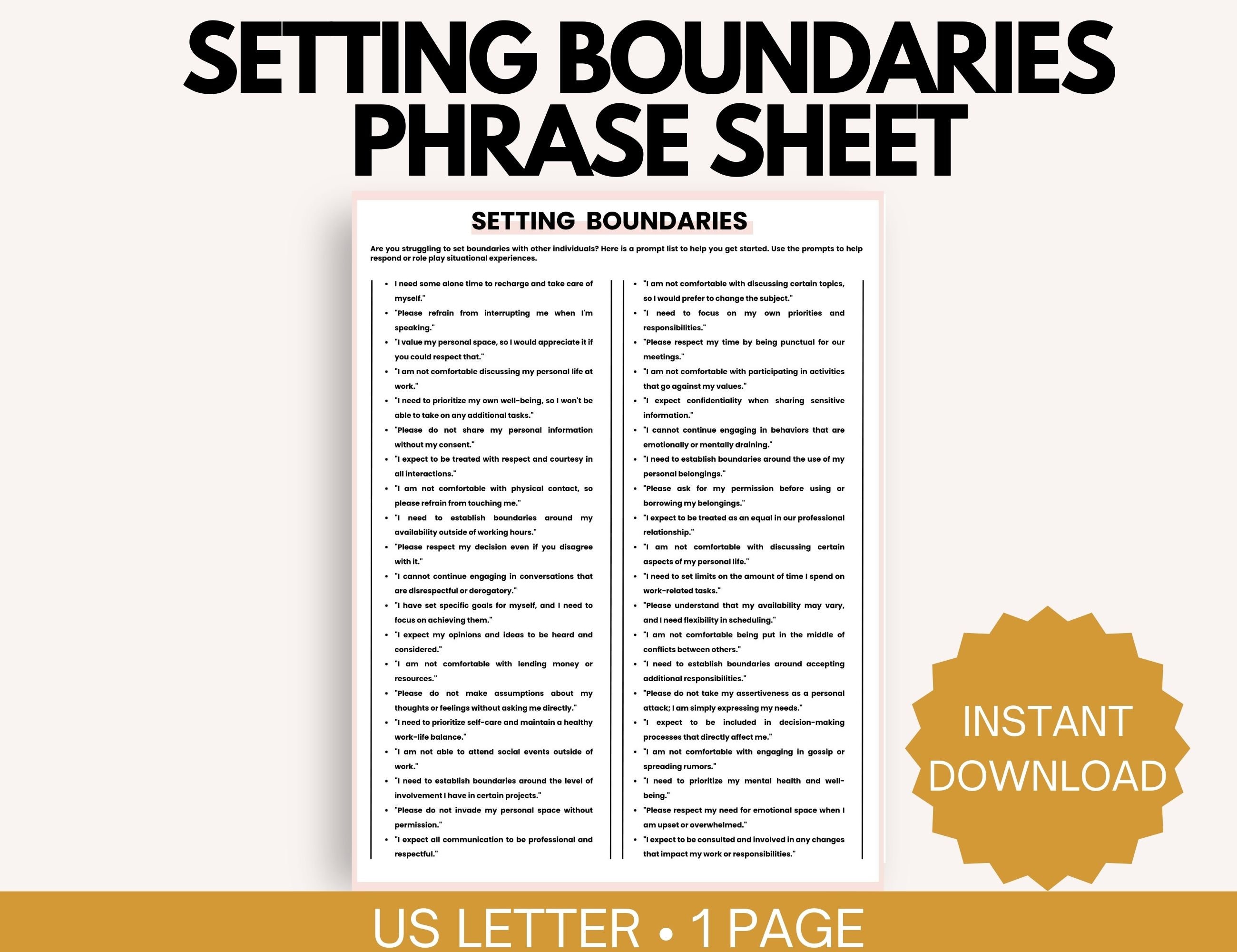 Personal Boundaries Phrases PDF | Assertive Communication Worksheet ...