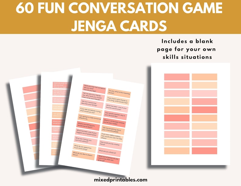 Jenga Conversation Starter Cards: 60 Printable Icebreaker Questions ...