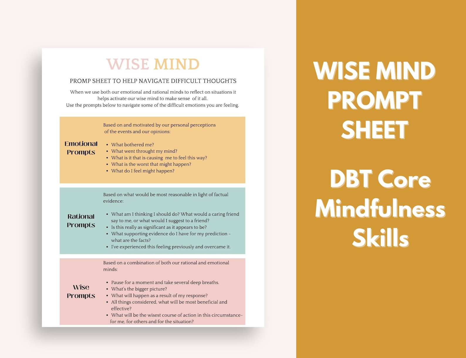 DBT Wise Mind Worksheet PDF | States of Mind Printable | Emotional ...