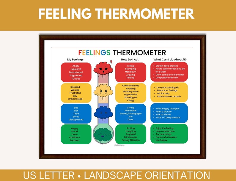 Feelings Chart for Kids, Feelings Thermometer, Emotions Thermometer ...