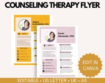 Psychology Flyer Canva Template, Editable Counseling Therapist Template ...