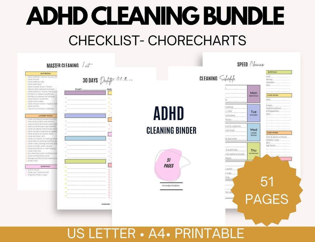 ADHD Cleaning Planner Printable | Chore Chart & Weekly Cleaning ...