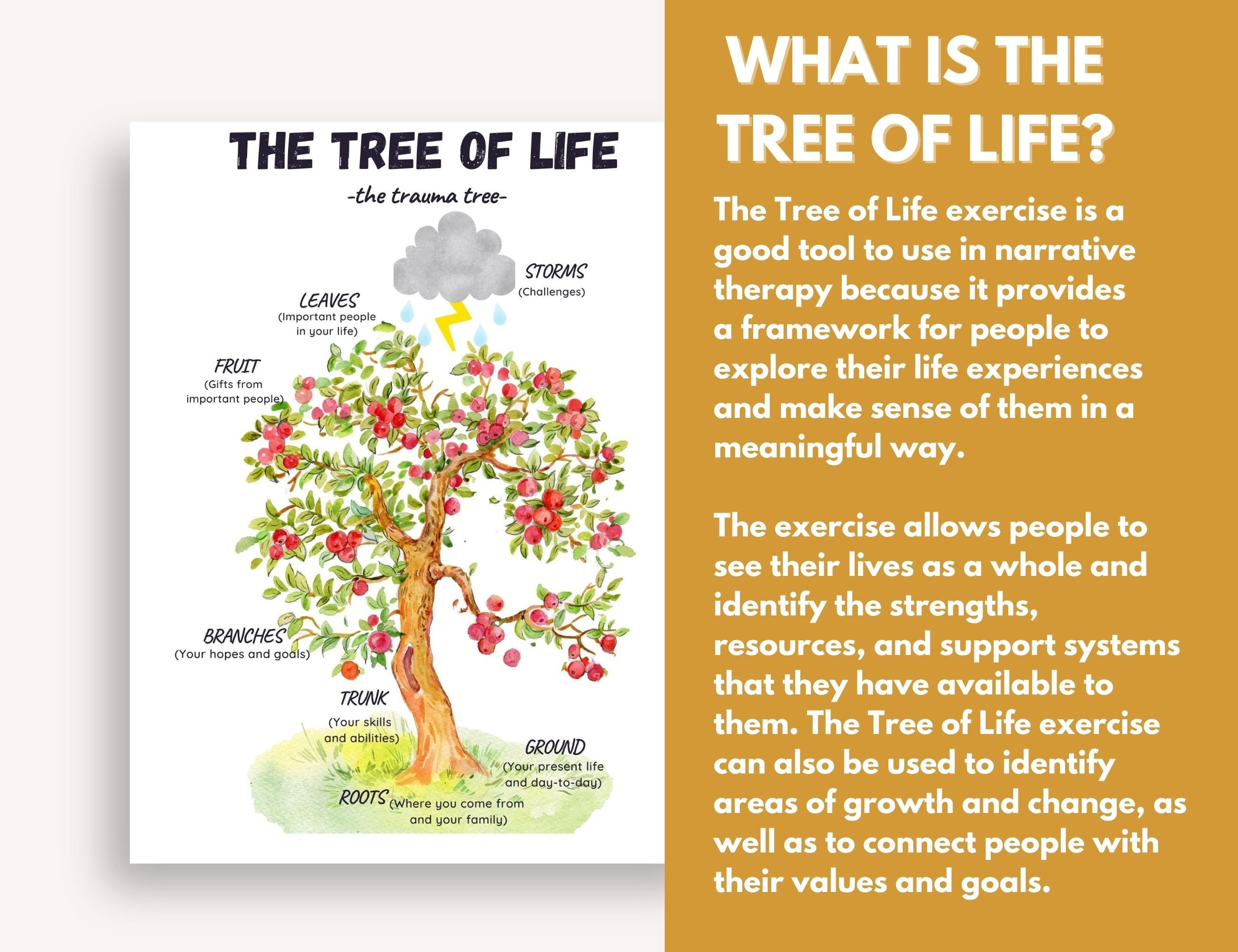 Narrative Therapy Tree of Life for Trauma, Trauma Therapy Worksheets ...