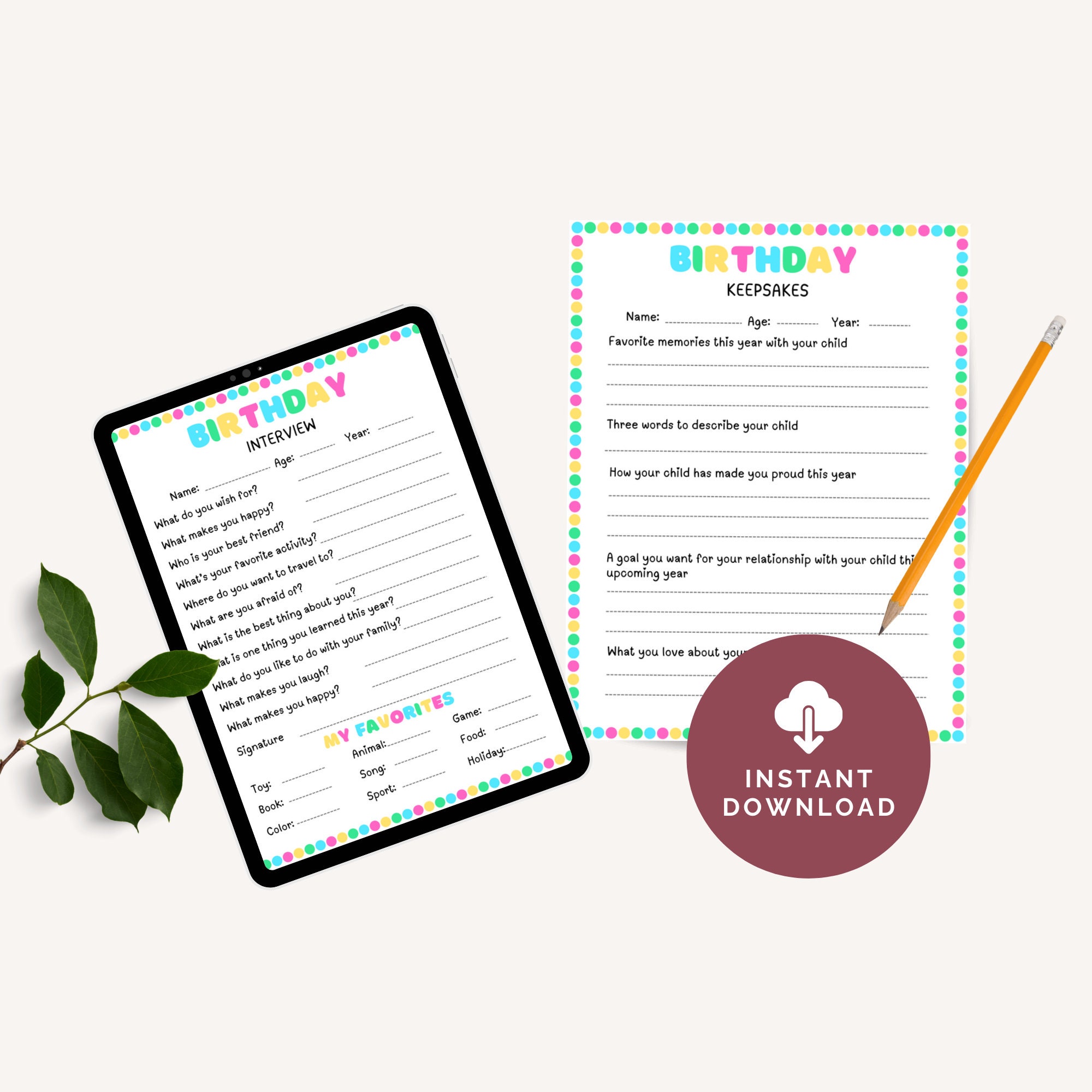 Kids Birthday Interview Form Printable Yearly Milestone Tracker ...