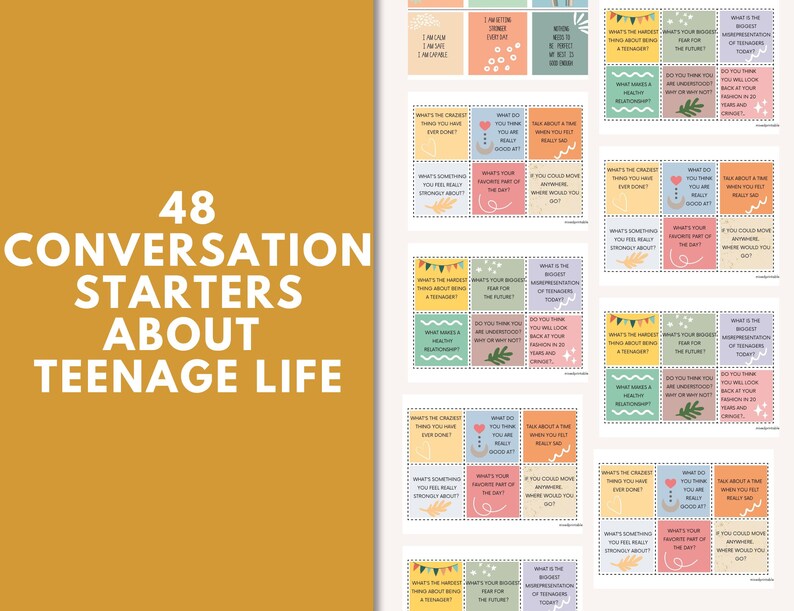 Therapy Question Cards for Teens, Counseling Flash Cards, Conversation ...