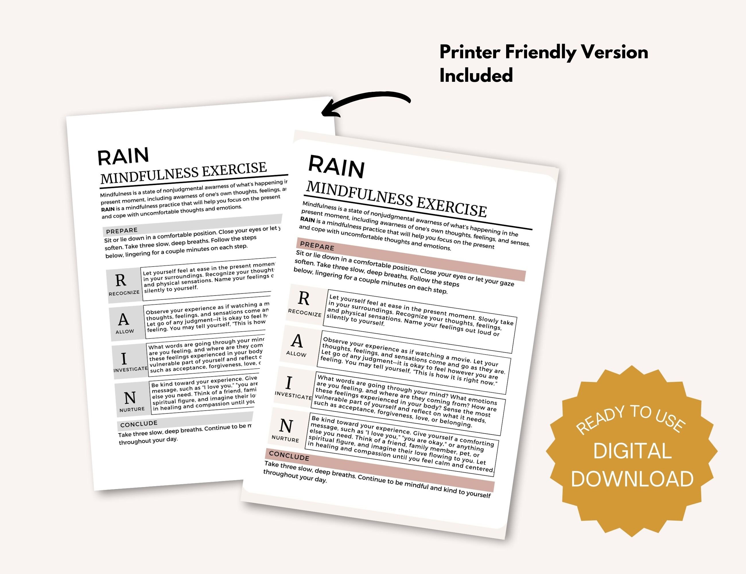 Rain Mindfulness Worksheet, Therapy Worksheet, Therapy Office Decor ...