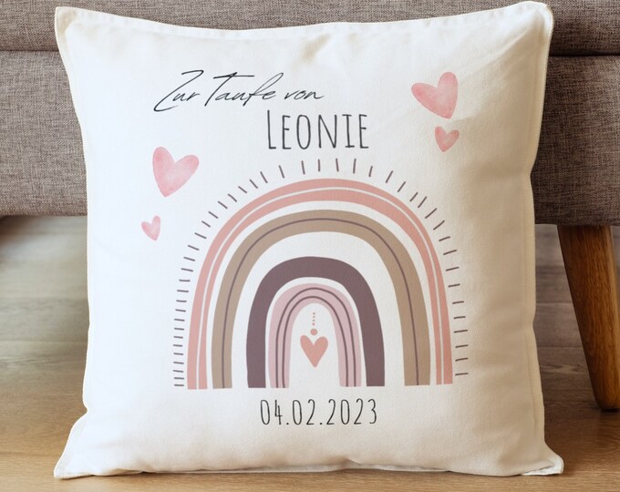Kissen zur Taufe mit Namen und Taufdatum Regenbogen Personalisierte Taufgeschenke - Etsy.de