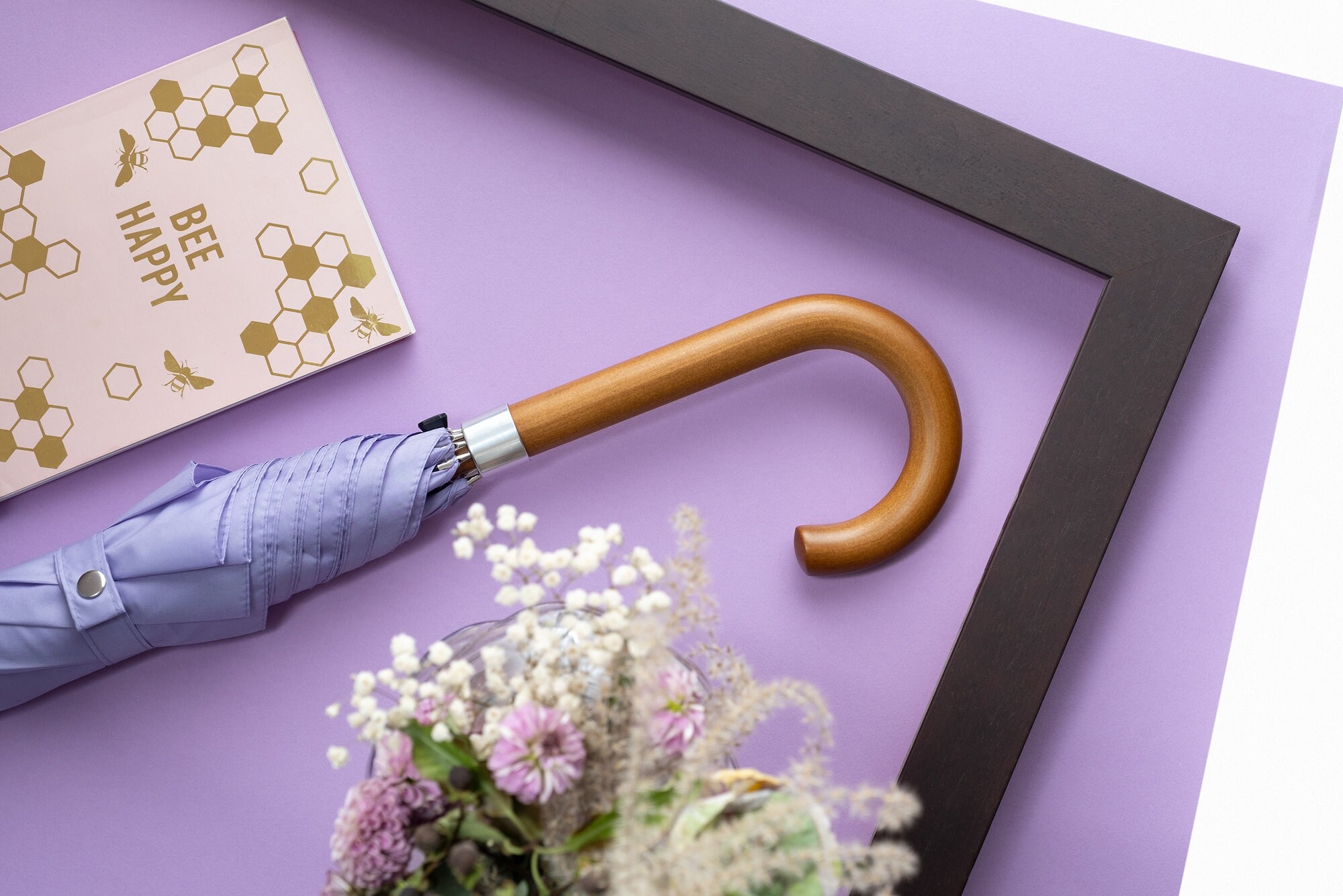 Large Crook / Curve J Handle Umbrella Luxury Real Wood Auto Open Anti ...