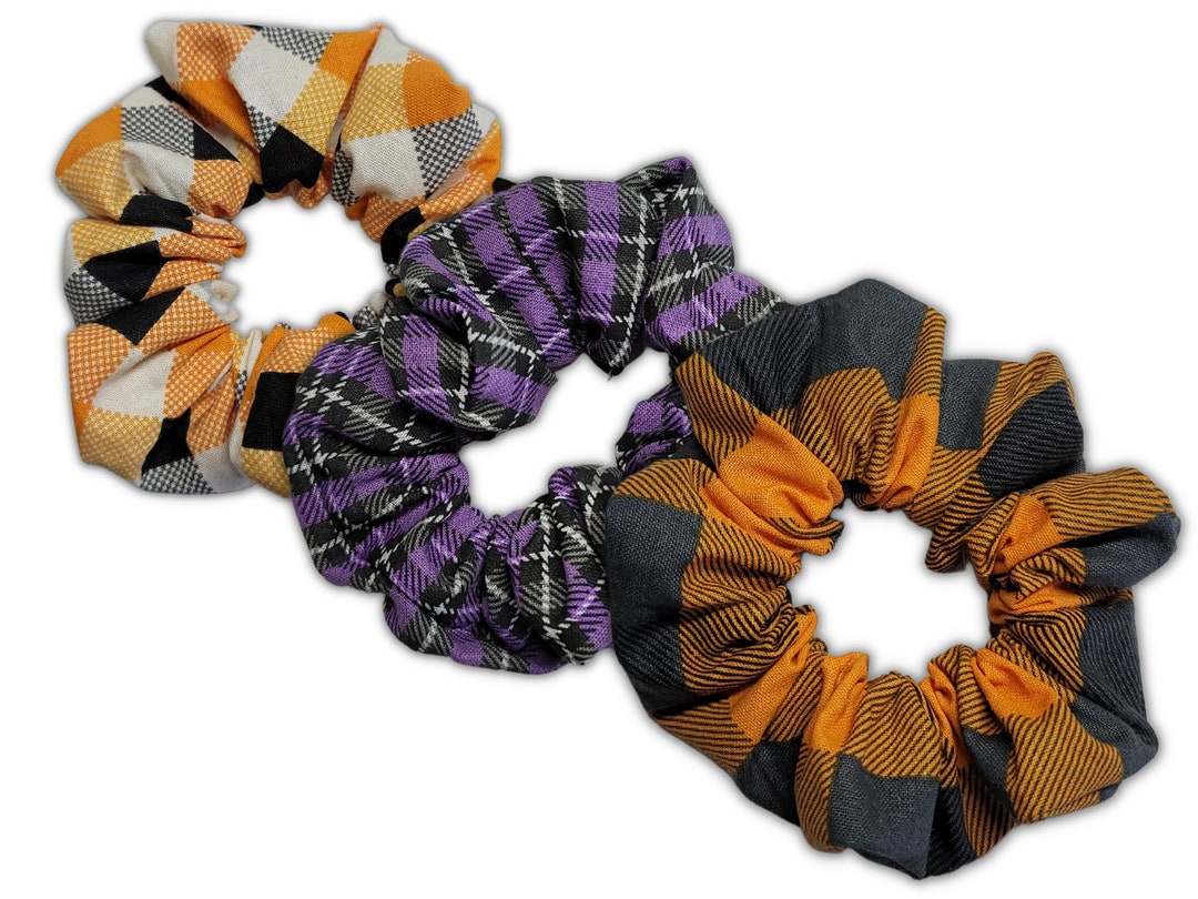 Plaid Scrunchies, Square Plaid Hair Scrunchies, Orange and Black ...