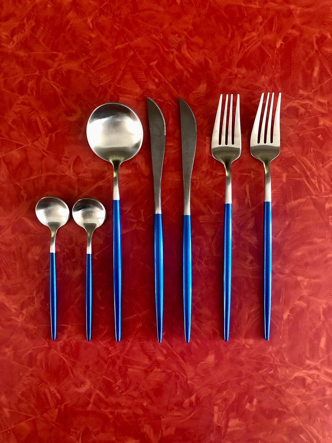 Trifecta Matte Blue Handle Silverware All 7 Pieces for This Price. - Etsy