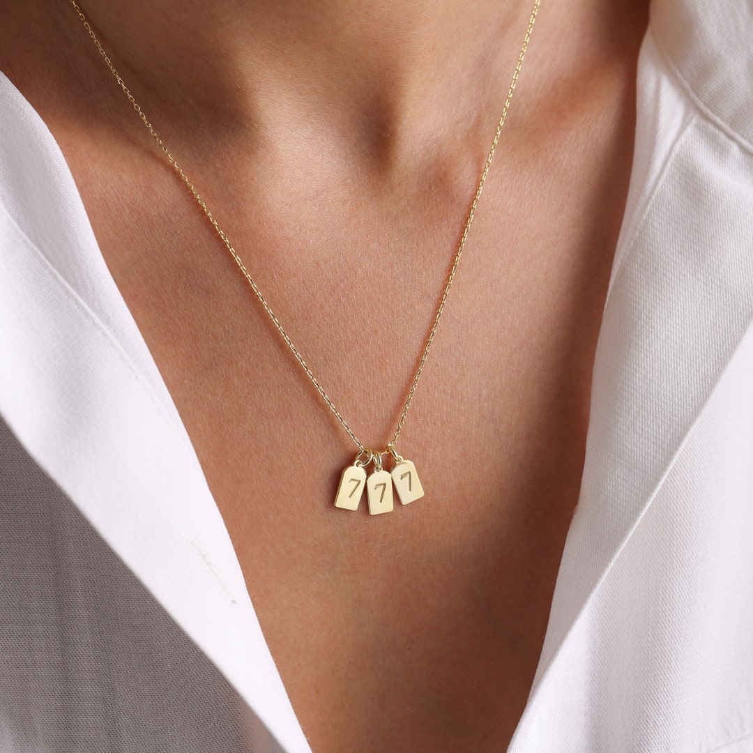 14K Gold Angel Number Tag Necklace , Number Necklace , Lucky Number ...