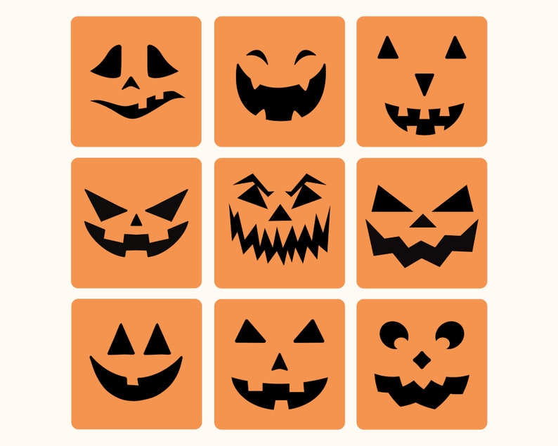 Halloween Bundle Set of 10 Prints, Jack O Lanterns, Pumpkin Faces ...