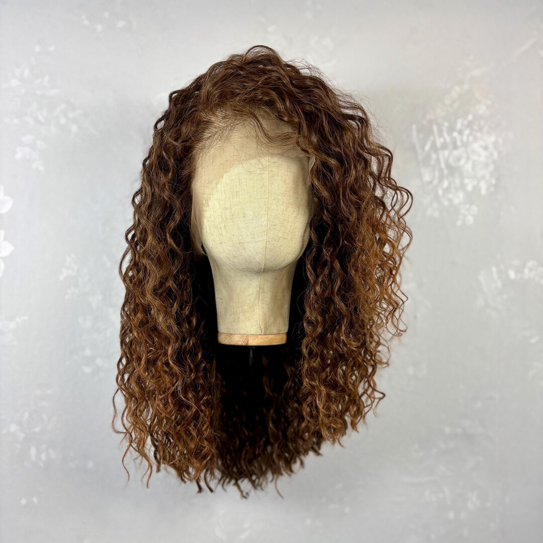 Daily Wear WIG! Curly Brown to Light Brown Ombre Human Hair Blend Lace ...