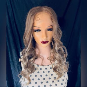 Daily TOPPER! Wavy Ash Blonde Human Hair Blend Lace Front With Middle ...