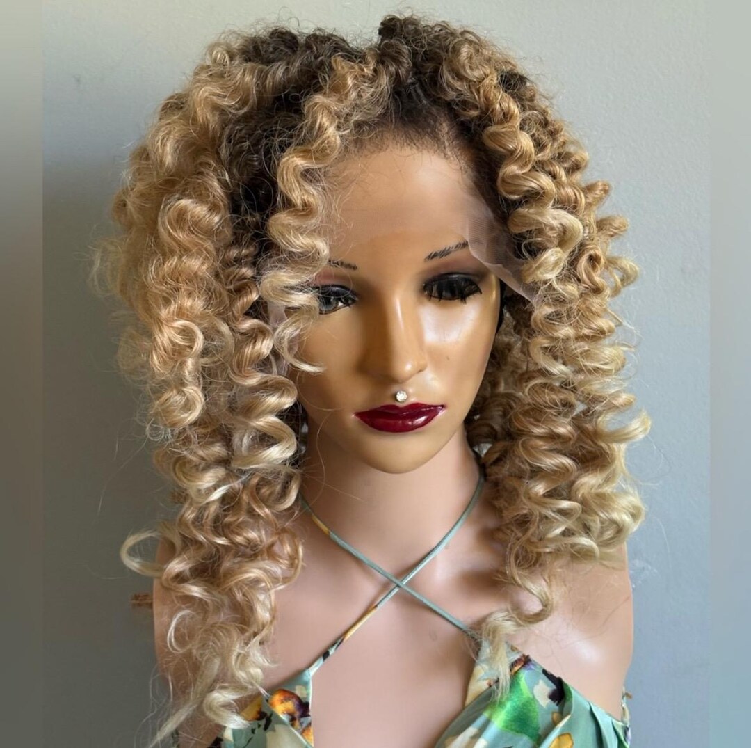 Daily Wig – Finger Twist Curl Ombre Blonde, Human Hair Blend, Lace ...