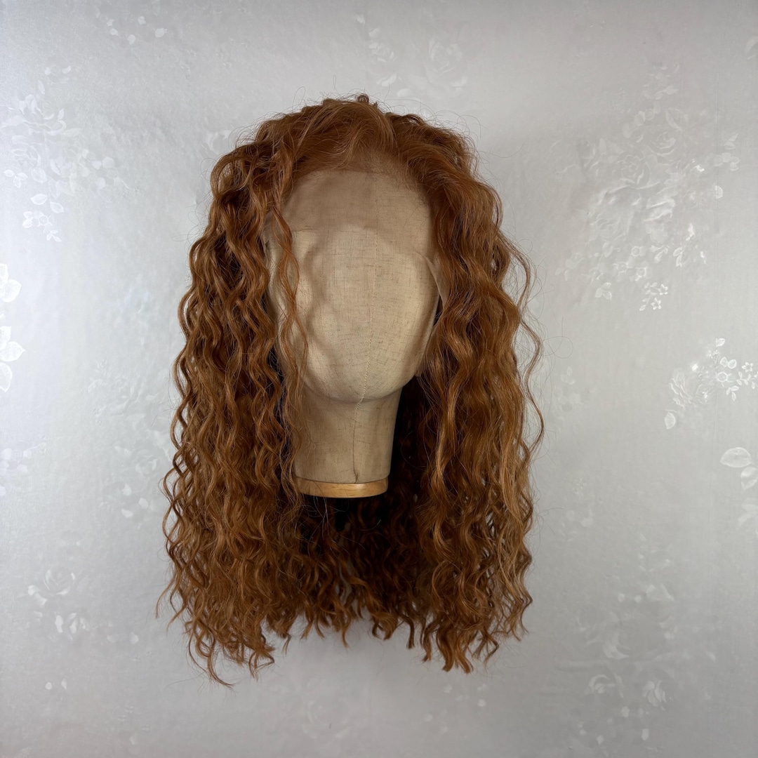 Daily Wear WIG! Curly GINGER Human Hair Blend. Lace Front. Free Parting ...