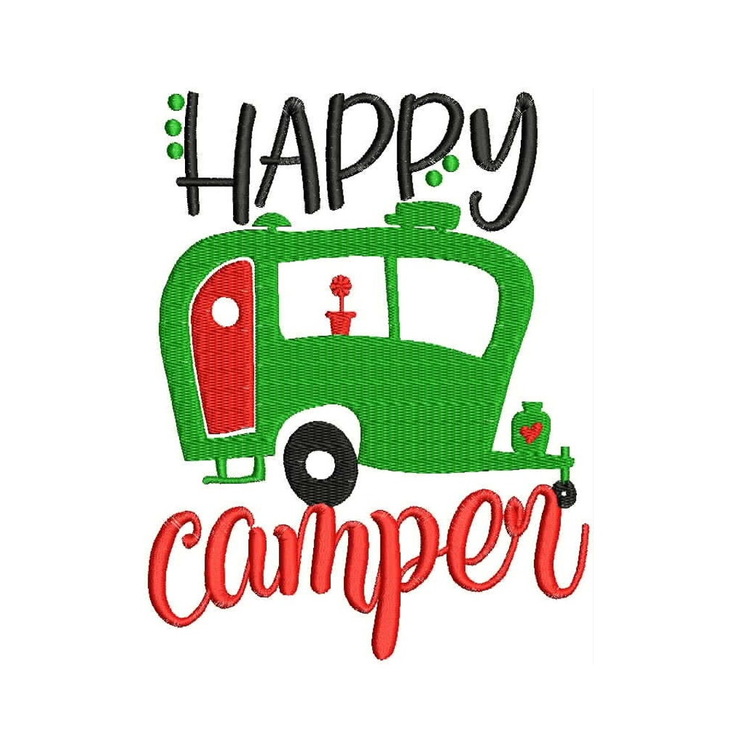 Happy Camper Embroidery Design Instant Download Filled Stitches Design ...