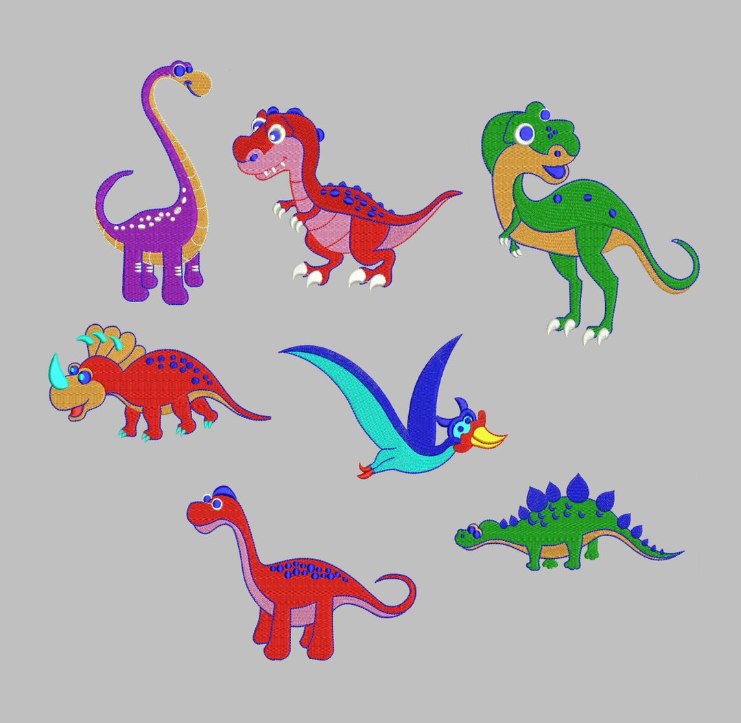 Dinosaur Embroidery Designs Chart - Instant Download Filled Stitches ...