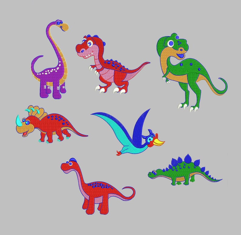 Dinosaur Embroidery Designs Chart Instant Download Filled - Etsy