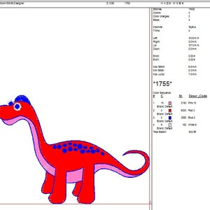 Dinosaur Embroidery Designs Chart - Instant Download Filled Stitches ...