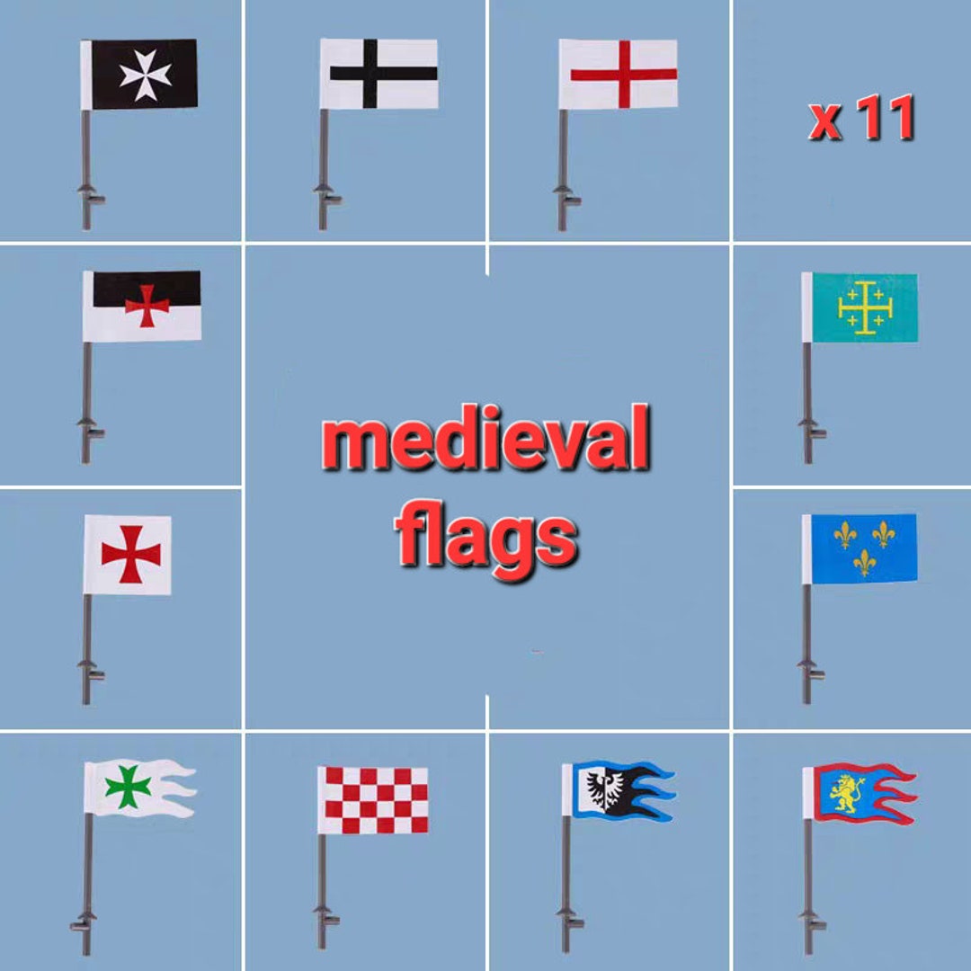 11 Flags Medieval Lego®fit Minifigure MOC Knights Team Flag Stickers ...