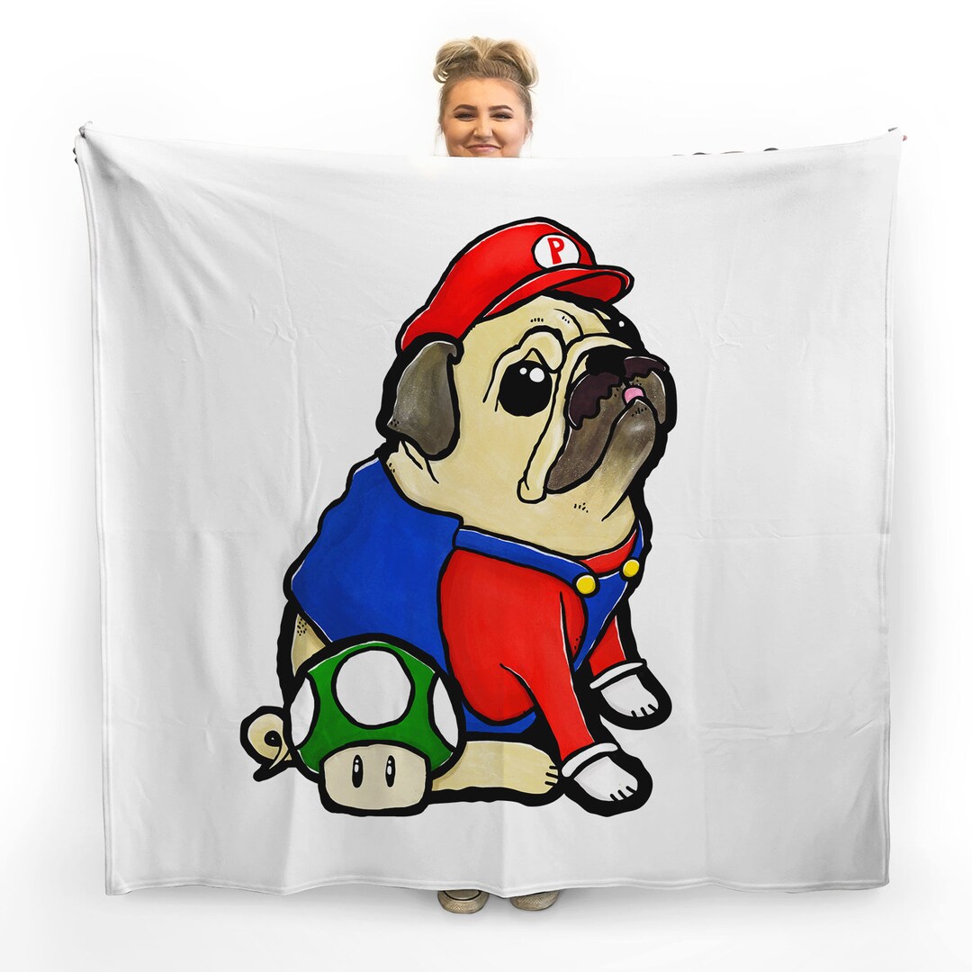 Personalised Mario Pug Cute Pug Fleece Throw Blanket - Etsy