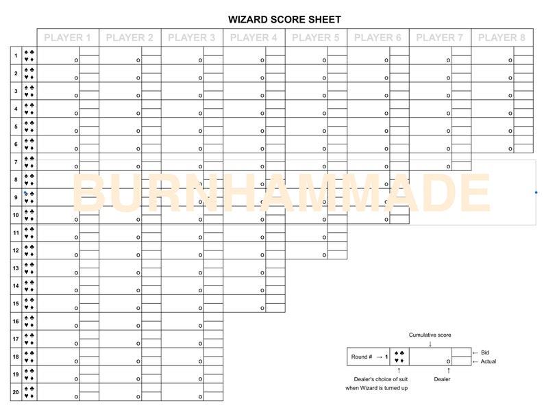 Wizard Card Game Score Sheet Full Page - Etsy