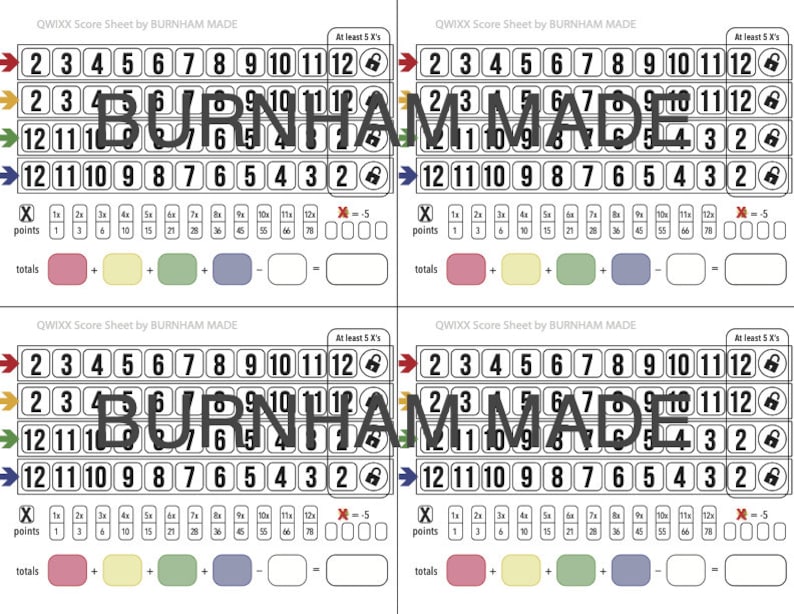QUIXX Game Score Sheets - 2 Versions - Etsy