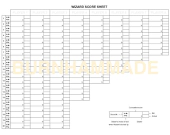 Wizard Score Sheet, Wizard Card Game Score Sheet, Printable Wizard ...