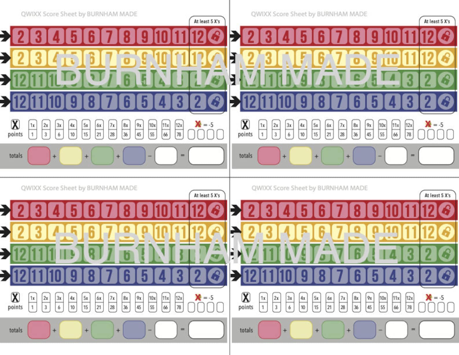 QUIXX Game Score Sheets - 2 Versions - Etsy