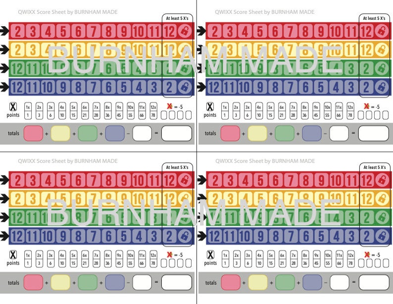 QUIXX Game Score Sheets - 2 Versions - Etsy