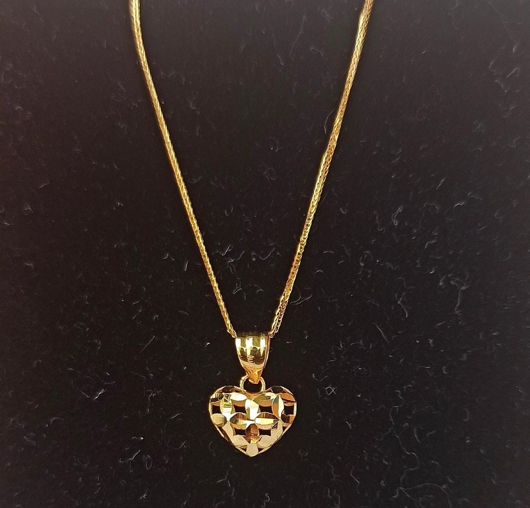 18ct Solid Gold Yellow Gold Heart Necklace 18inches 45cm 750 - Etsy