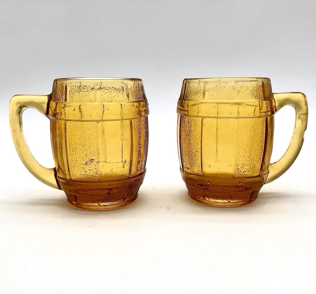 Amber Glass Barrel Mug Shot Glasses Set of 2 Vintage Party - Etsy