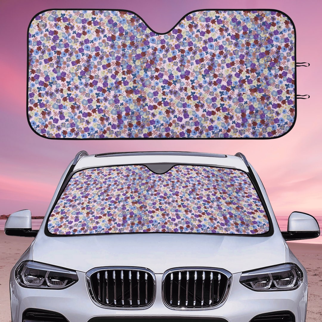 Wildflowers Car Windshield Shade Pressed Flowers Steering Wheel Cover ...