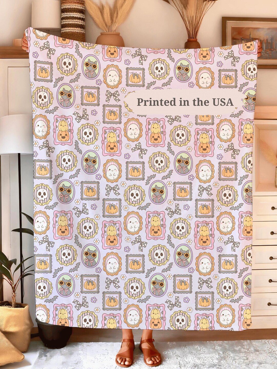 Cute Halloween Blanket Ghost & Bat Cozy Blanket Cute Ghost Throw Pastel ...