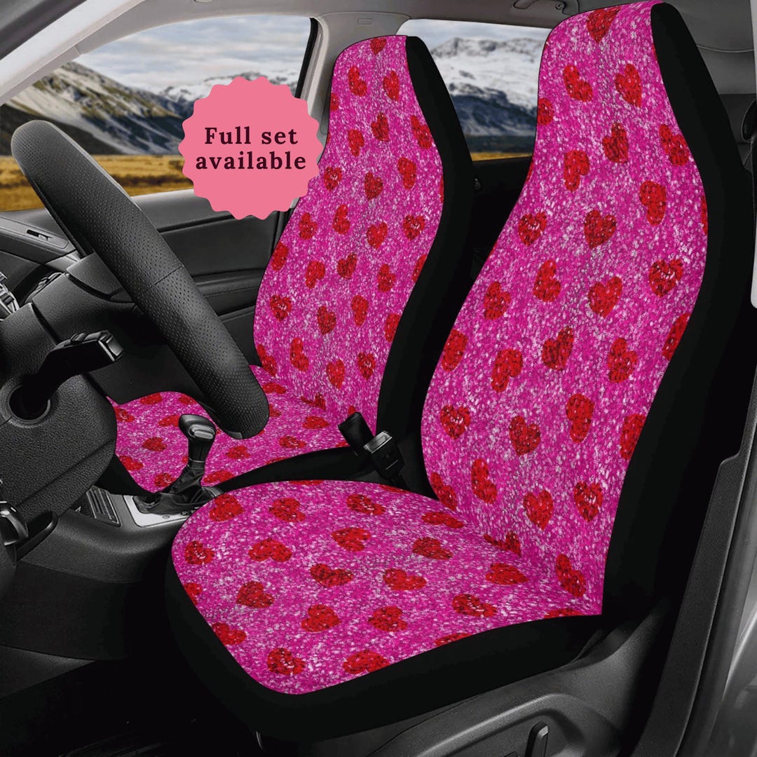 Pink Sequin Effect Car Seat Cover Heart Steering Wheel Cover Cute Car ...