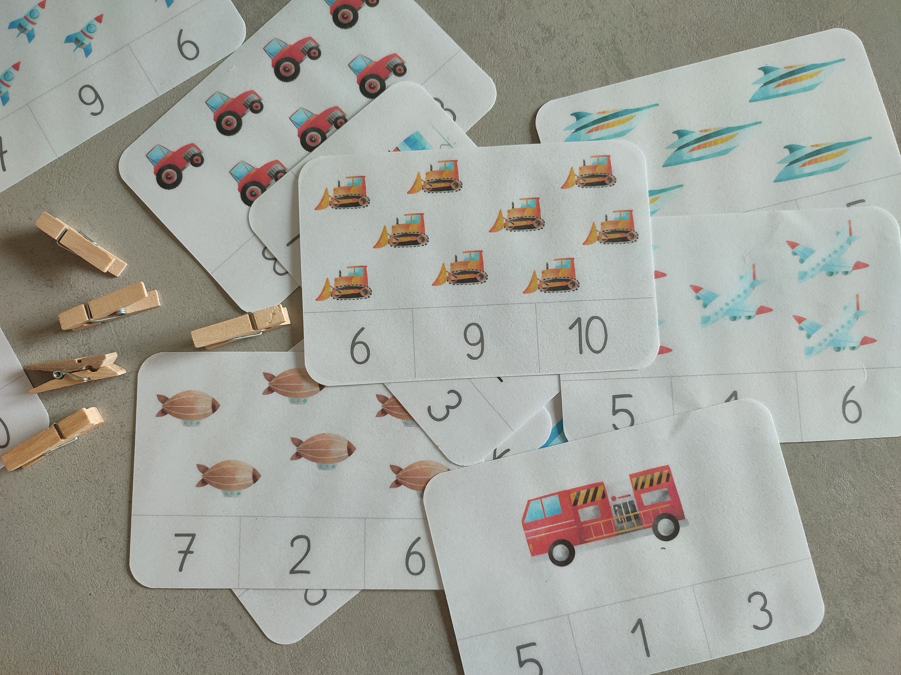 Learning Numbers 1-10 Clip Cards Vehicles, Learning Cards 1-10 ...