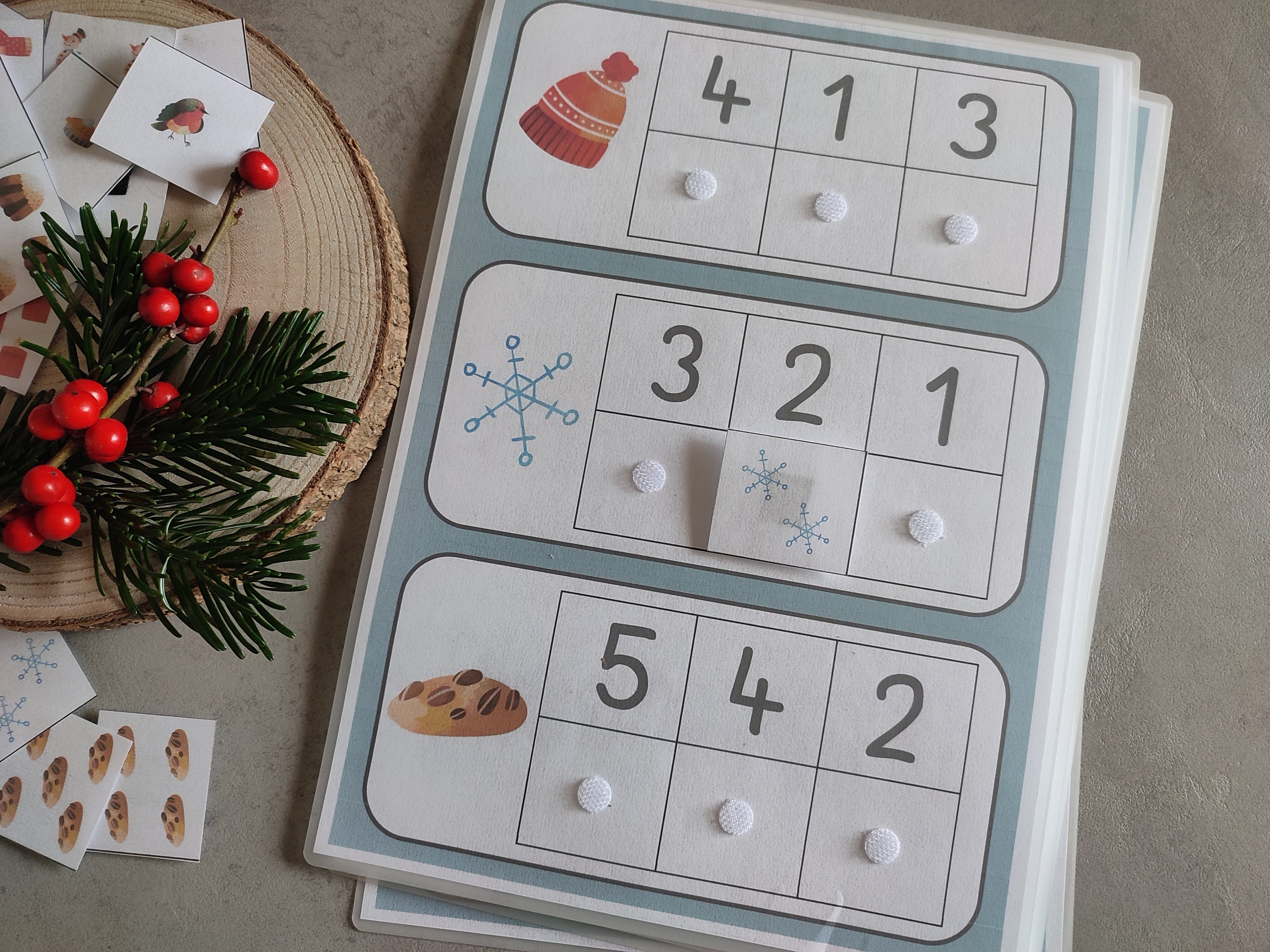 Counting in Winter 1-5, Velcro Counting Folder, Worksheets Numbers 1-5 ...